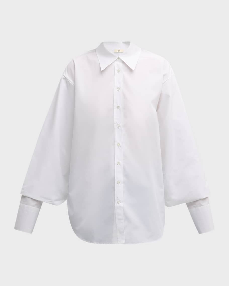 BITE Studios Crinkle Sleeve Pleated Collared Shirt | Neiman Marcus