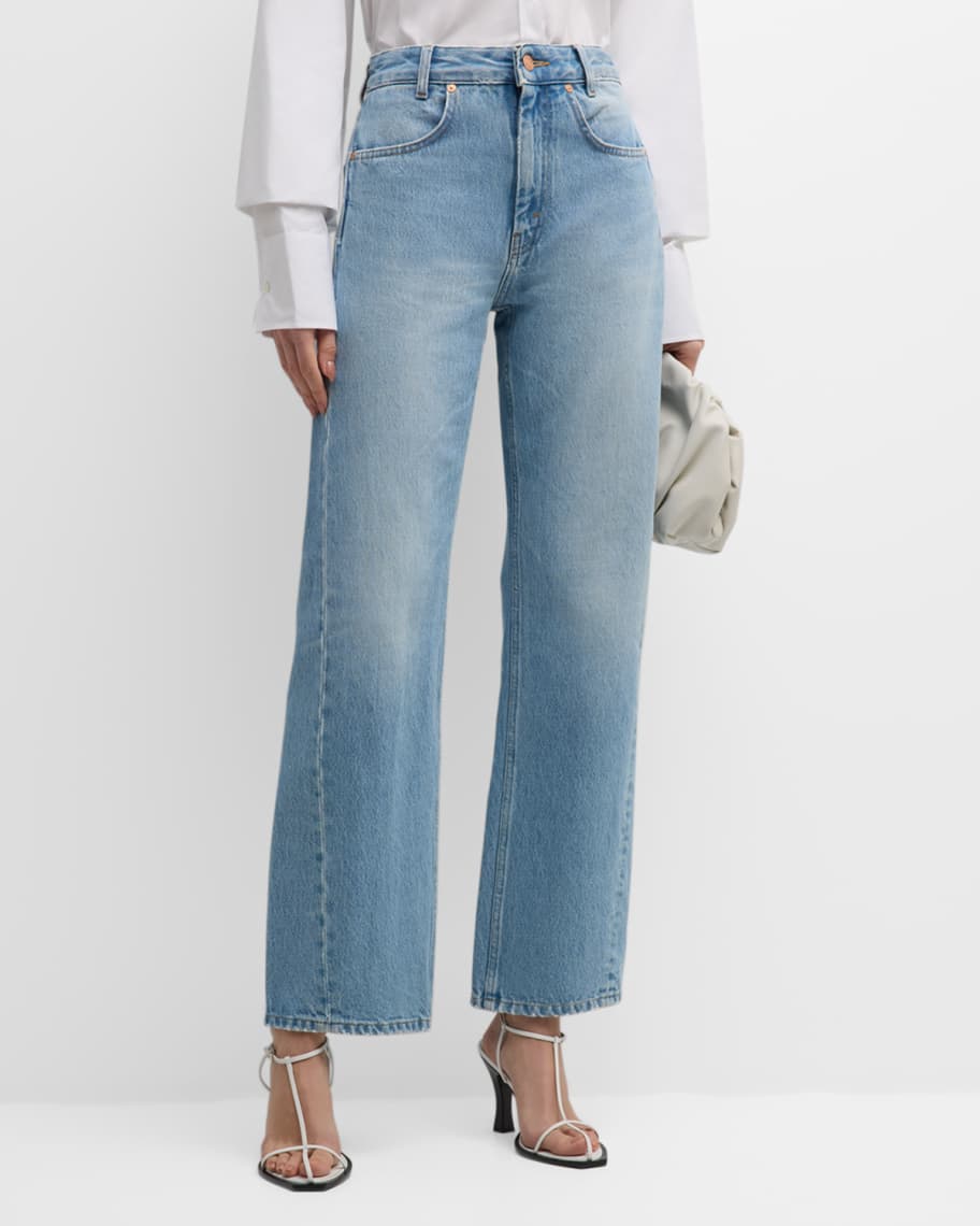 BITE Studios Mid-Rise Curved-Seam Straight-Leg Denim Jeans | Neiman Marcus