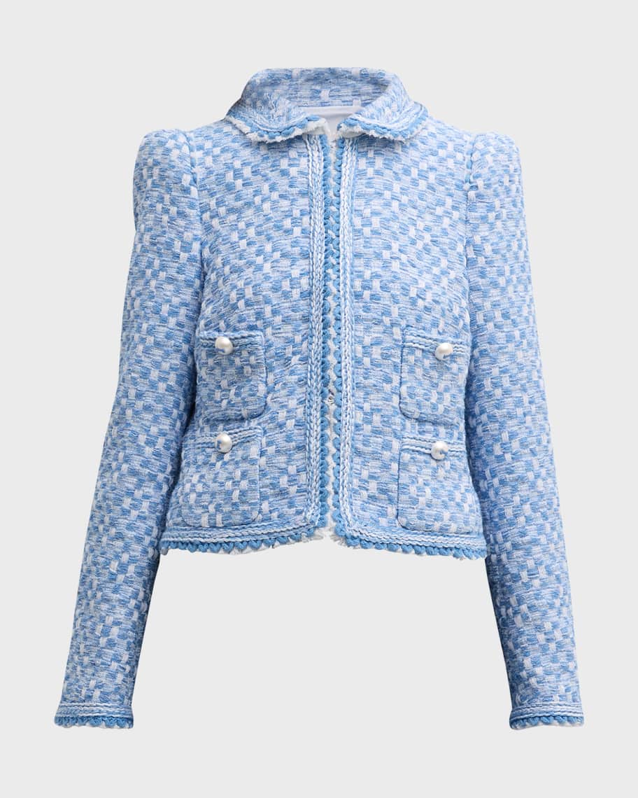 Maison Common Tweed Short Jacket with Pearlescent Buttons | Neiman Marcus