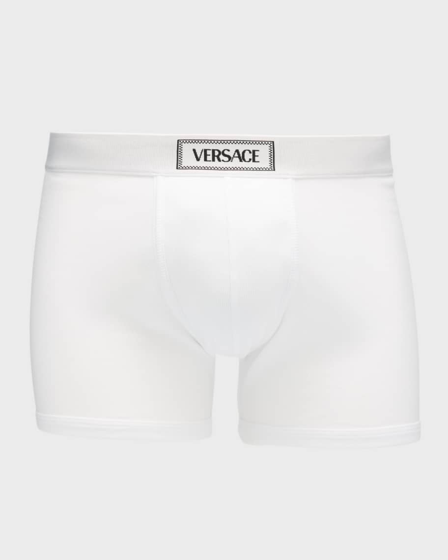 Versace Men's Ribbed Cotton Logo Boxer Briefs | Neiman Marcus