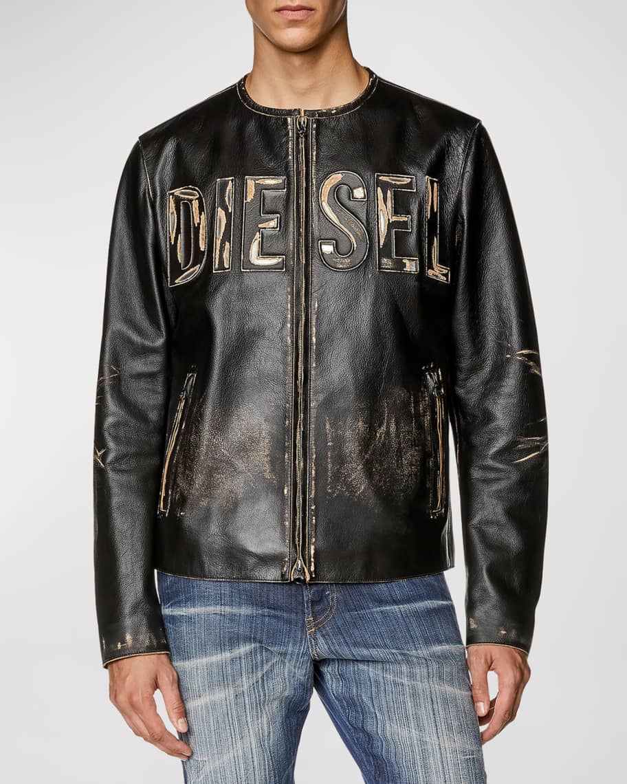 Diesel Men's L-Met Patina Distressed Leather Jacket | Neiman Marcus