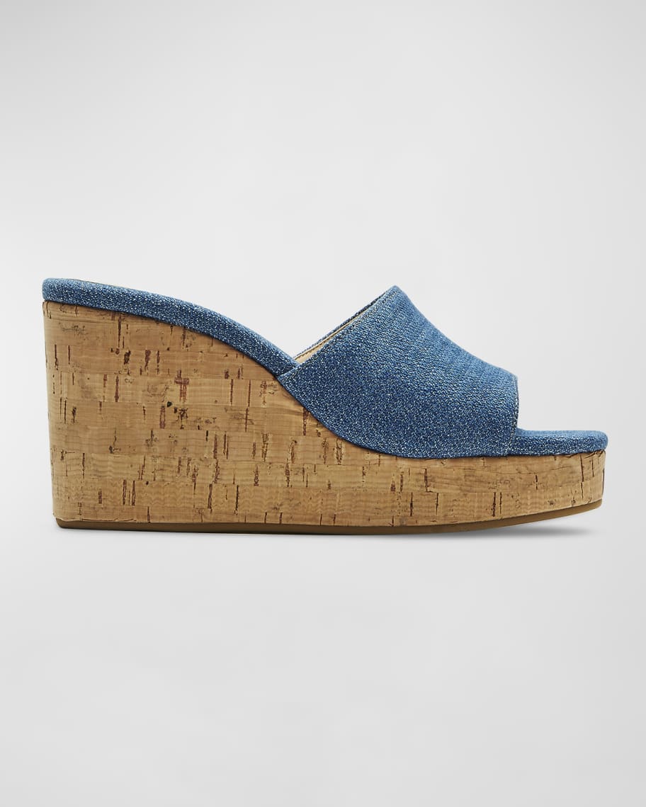 La Canadienne Forest Denim Cork Slide Sandals | Neiman Marcus