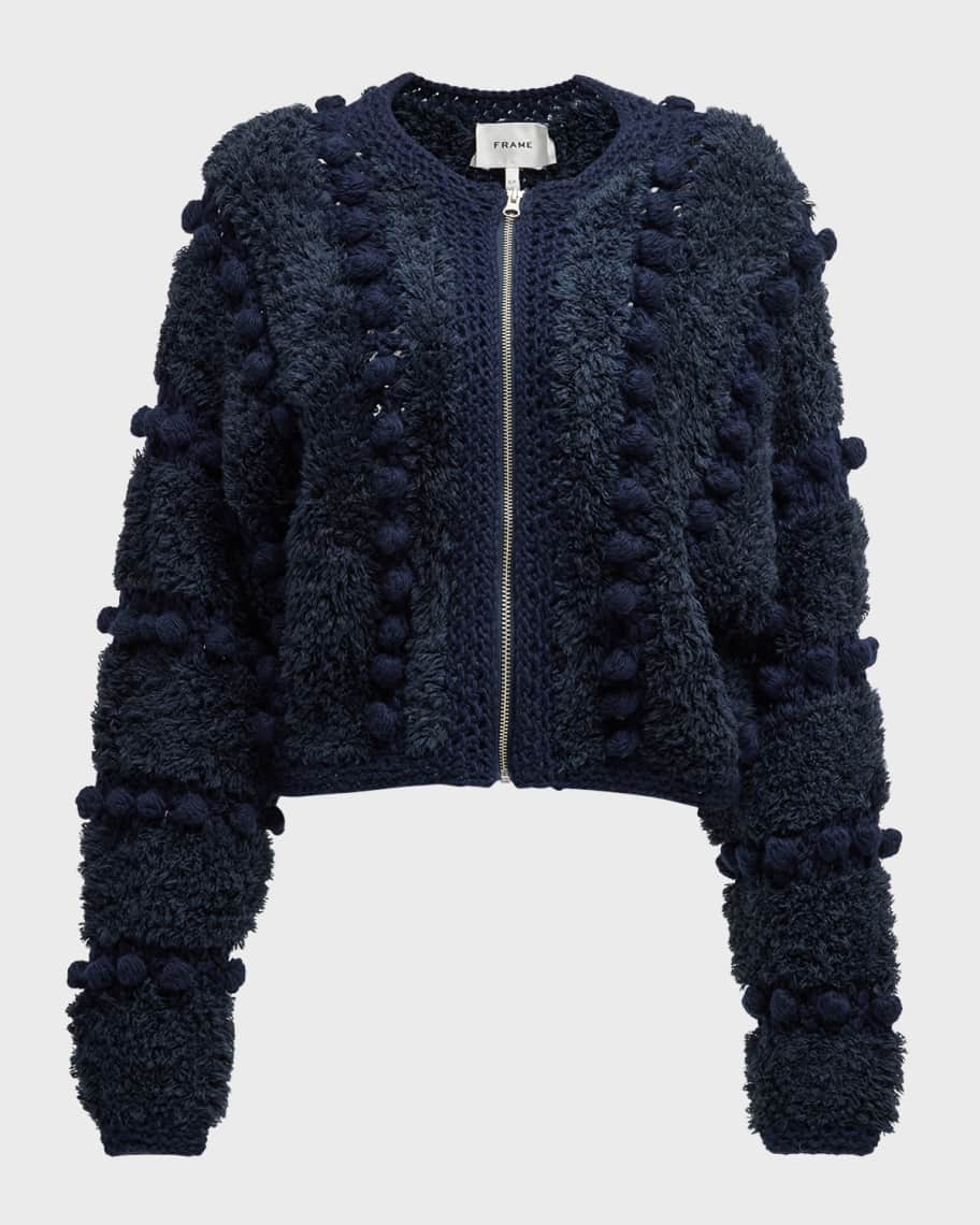 FRAME Zip-Front Pom Pom Cardigan | Neiman Marcus