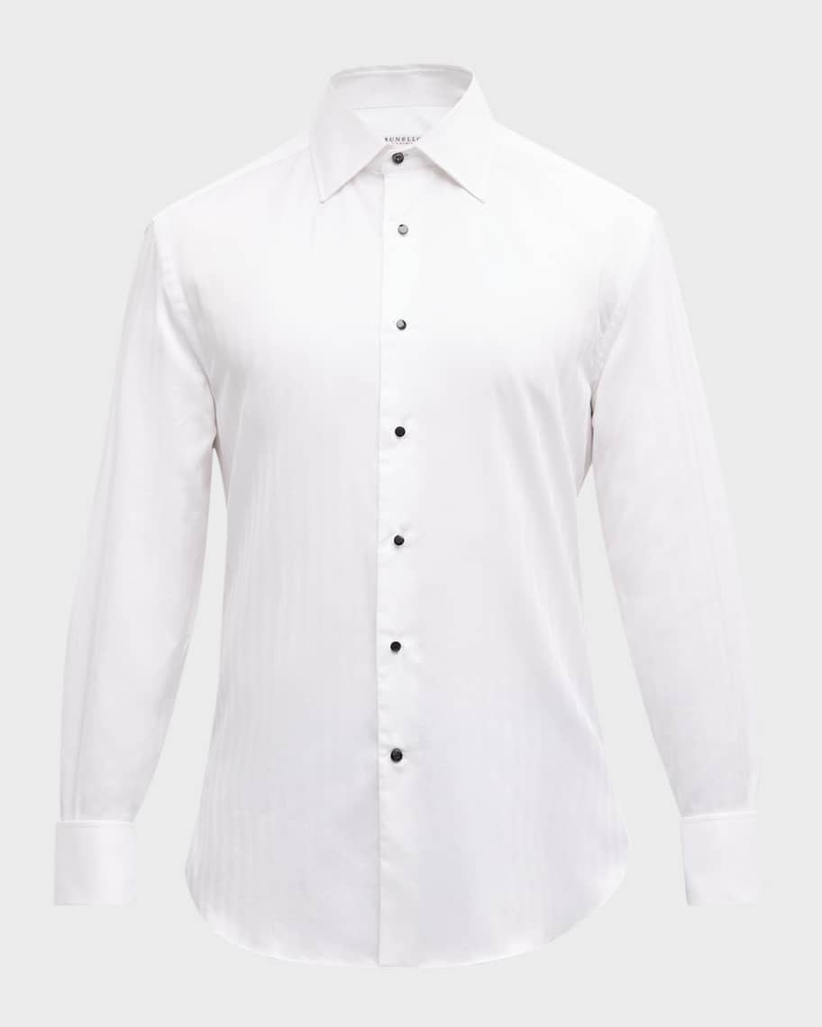 Brunello Cucinelli Men's Chevron Cotton Dress Shirt With Studs | Neiman ...