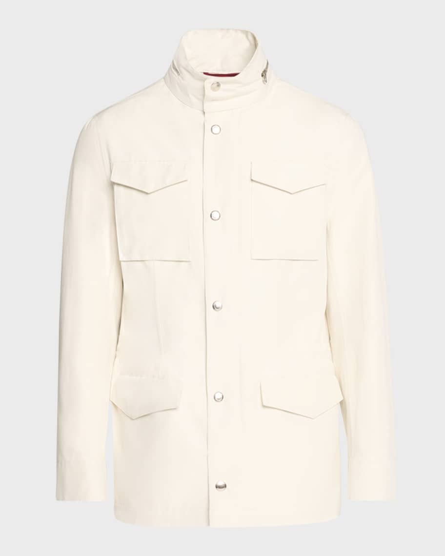 Brunello Cucinelli Men's Linen-Silk Concealed Zip Safari Jacket ...