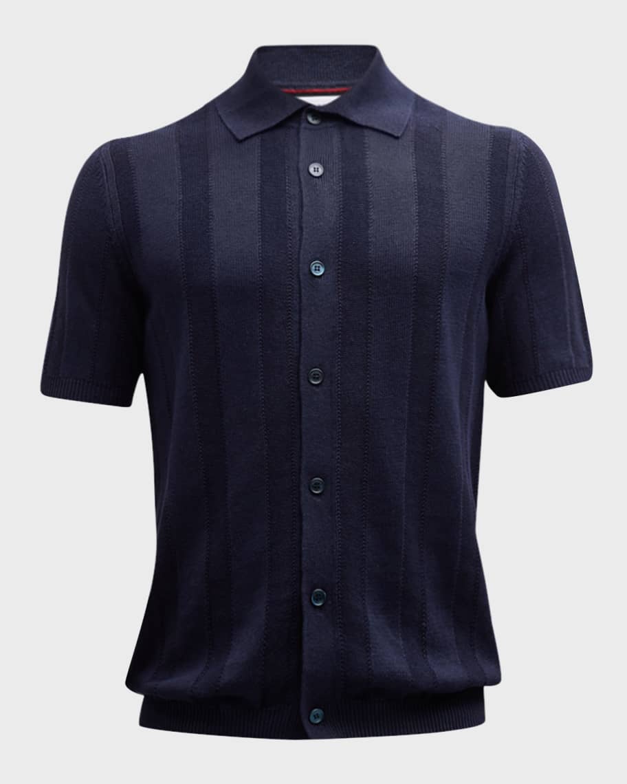 Brunello Cucinelli Men's Linen-Cotton Knit Short-Sleeve Sweater ...