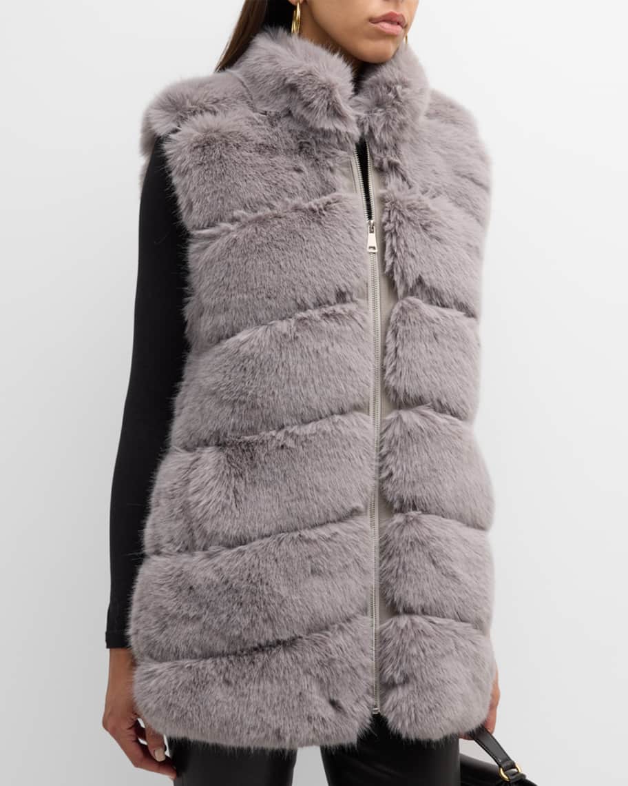 Adrienne Landau Striped Faux Fur Vest | Neiman Marcus