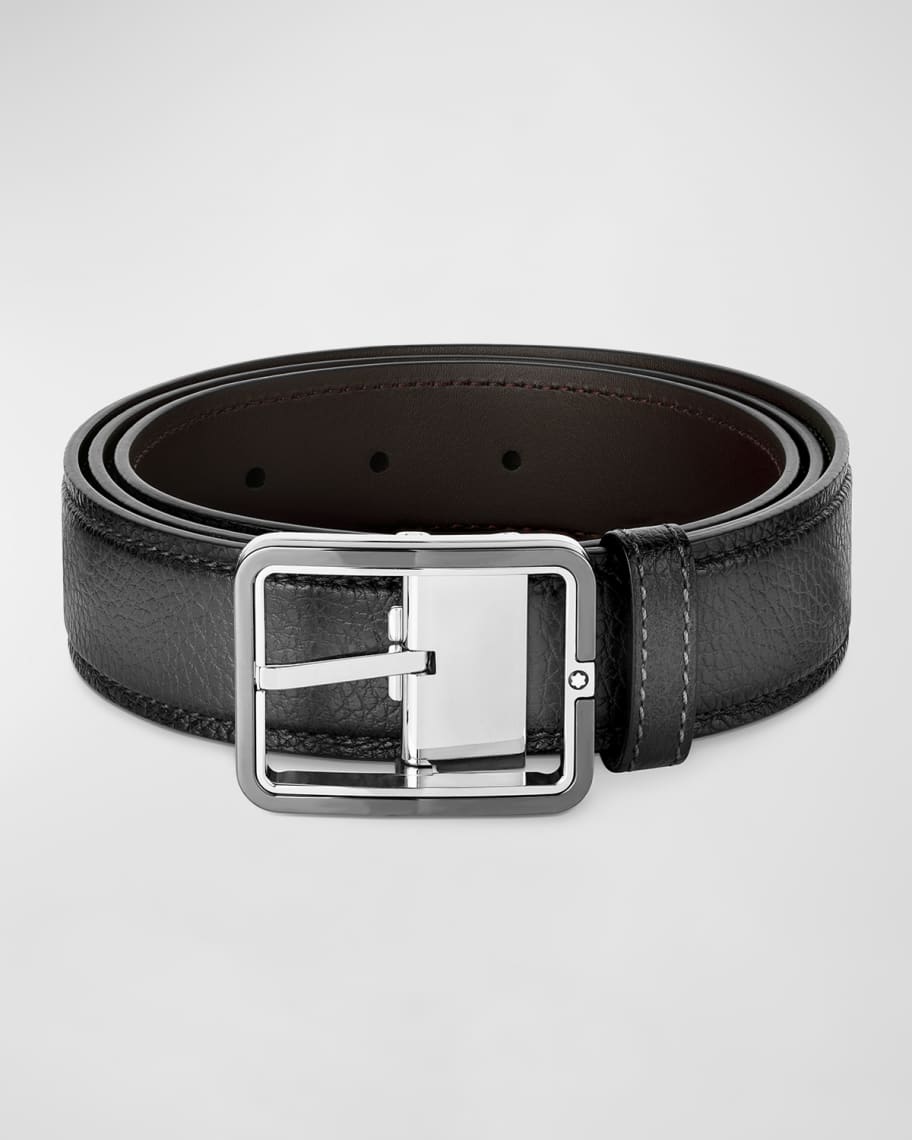 Montblanc Men's Rectangle-Buckle Grained Leather Belt, 35mm | Neiman Marcus