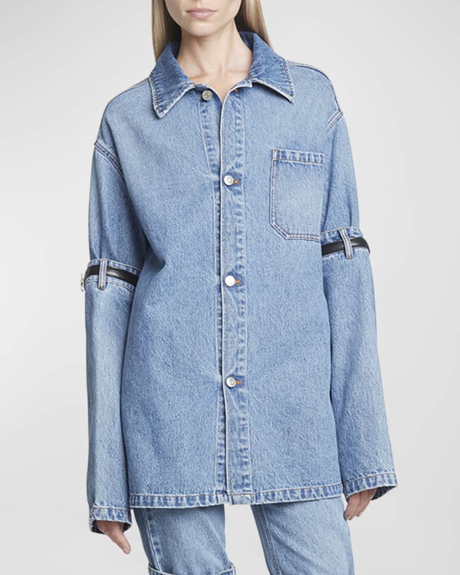 Coperni Oversize Denim Jacket with Open Elbow Detail | Neiman Marcus