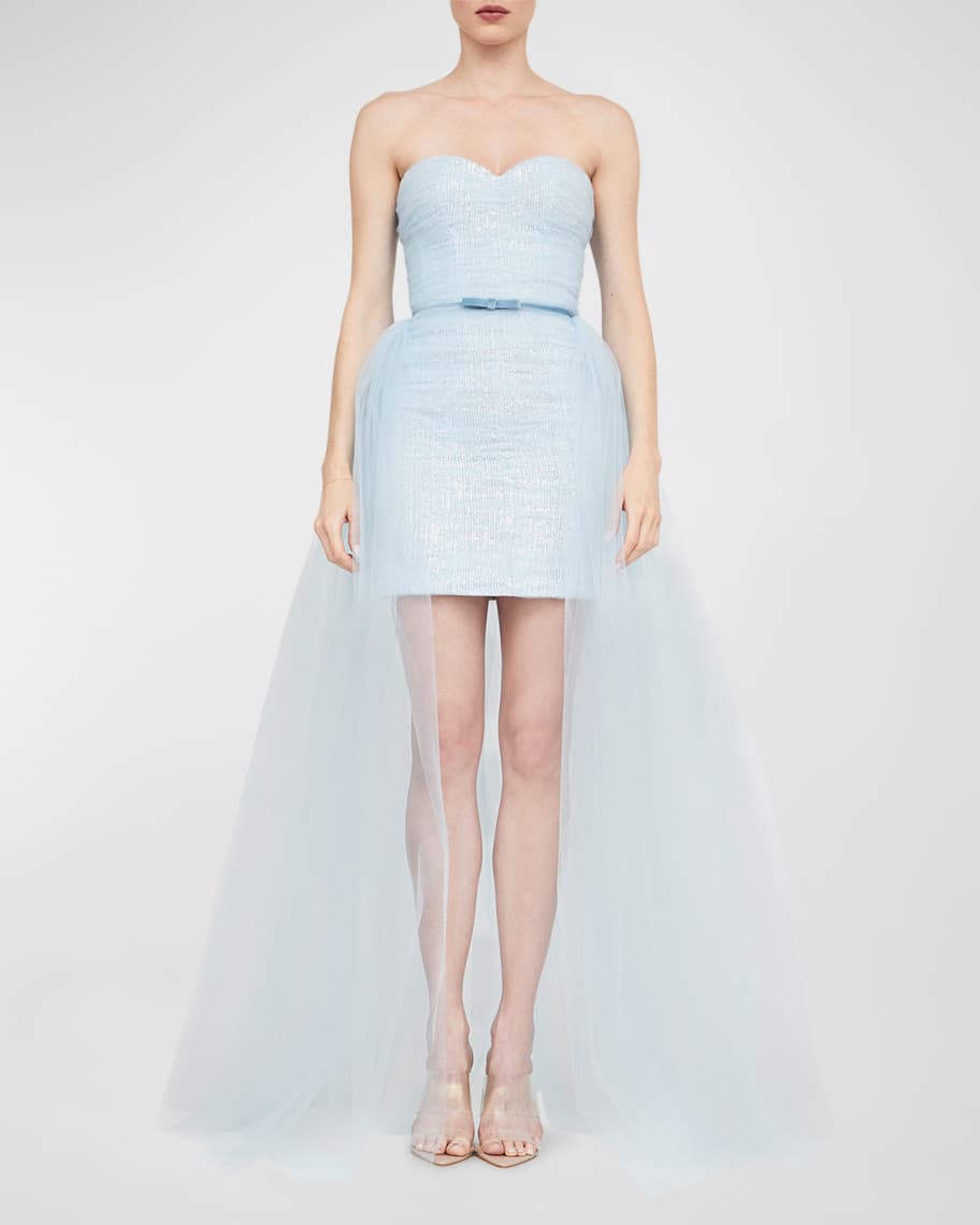 Atelier Prabal Gurung Irma Strapless Sequin Mini Dress With Tulle Ball ...