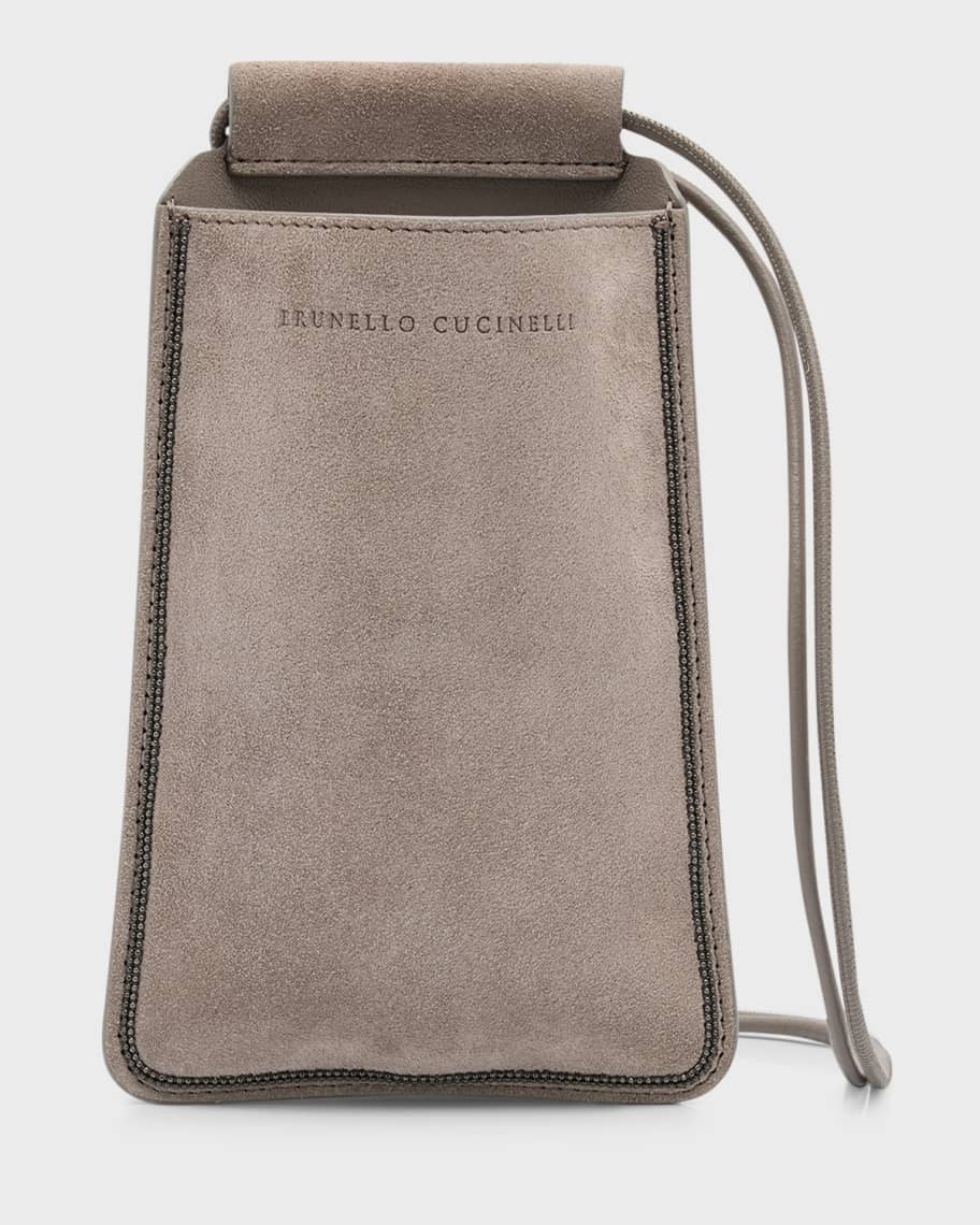 Brunello Cucinelli Suede Phone Case with Crossbody Strap | Neiman Marcus