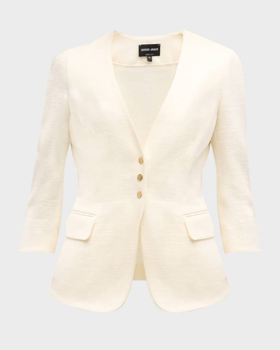 Giorgio Armani Snap Button Three-Quarter-Sleeve Viscose Blazer | Neiman ...