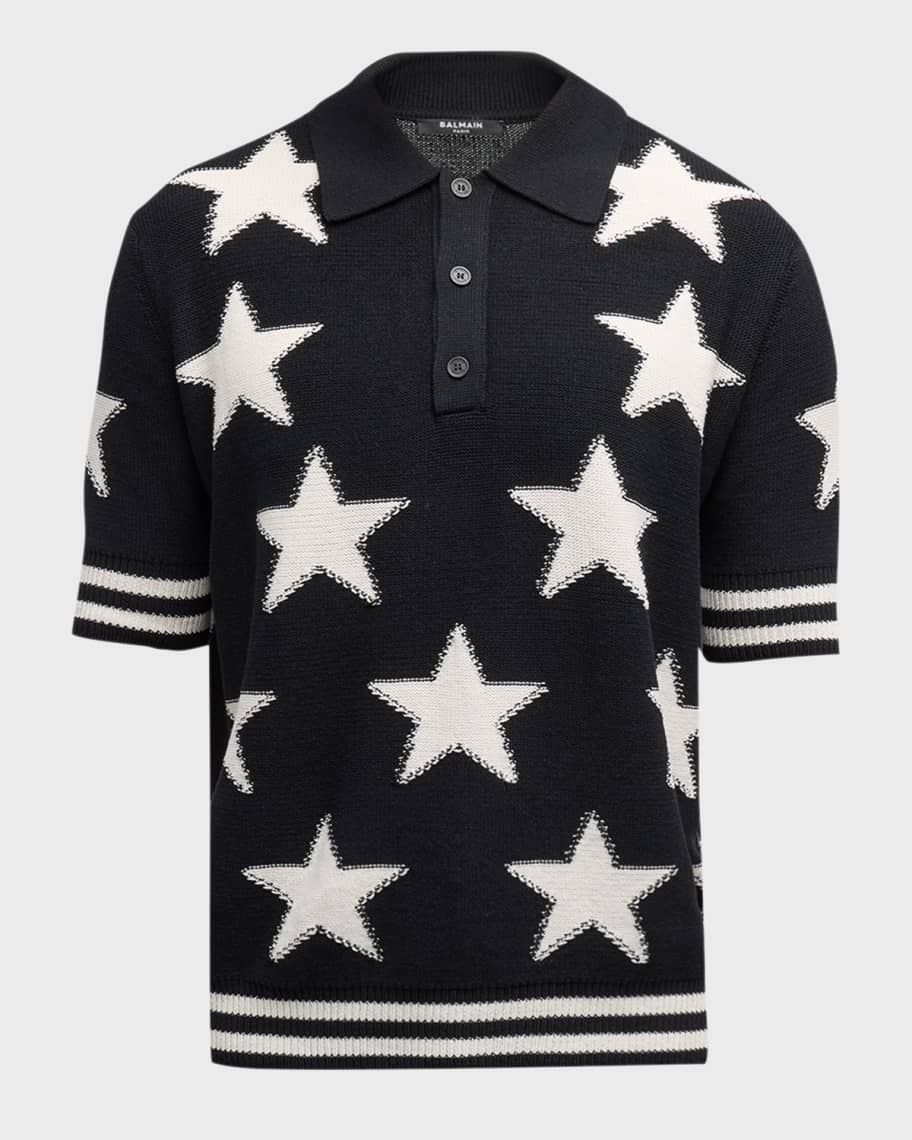 Balmain Men's Knit Star Polo Shirt | Neiman Marcus