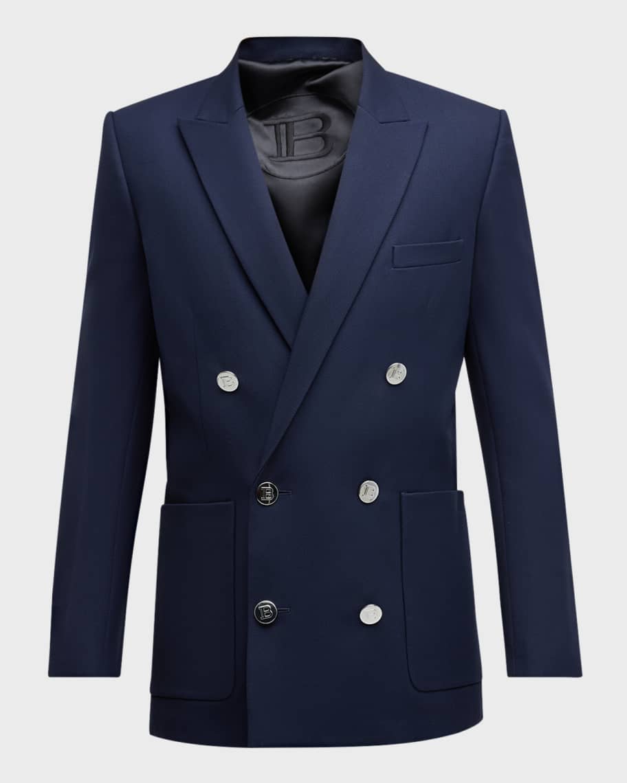 Balmain Men's Double-Breasted Twill Blazer | Neiman Marcus