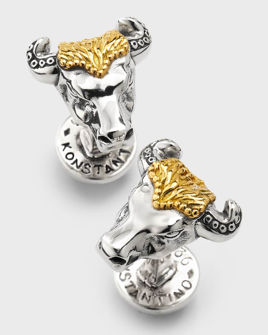 Konstantino Men's Sterling Silver and 18K Yellow Gold Bull Head ...