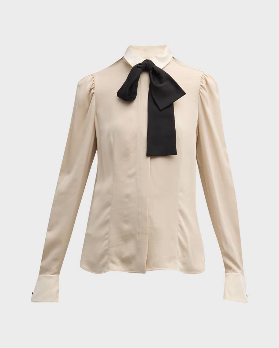 Max Mara Globo Bow-Neck Collared Silk Shirt | Neiman Marcus
