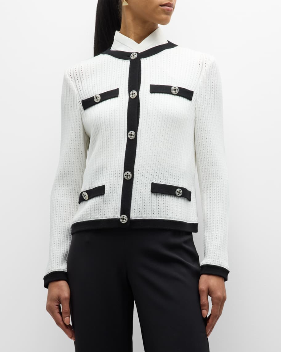Misook Recycled Pointelle Knit Button-Down Jacket | Neiman Marcus