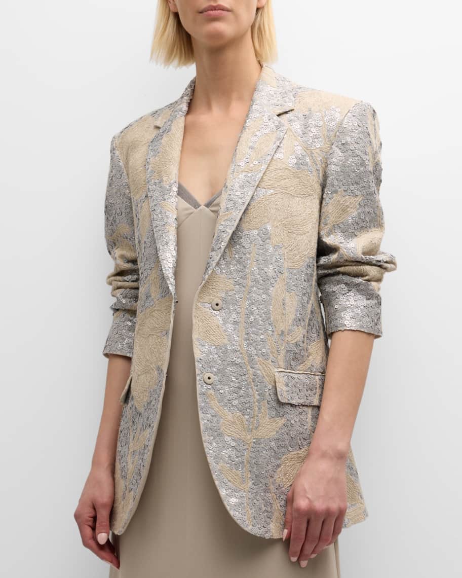 Brunello Cucinelli Paillette Magnolia Embroidered Single-Breasted ...