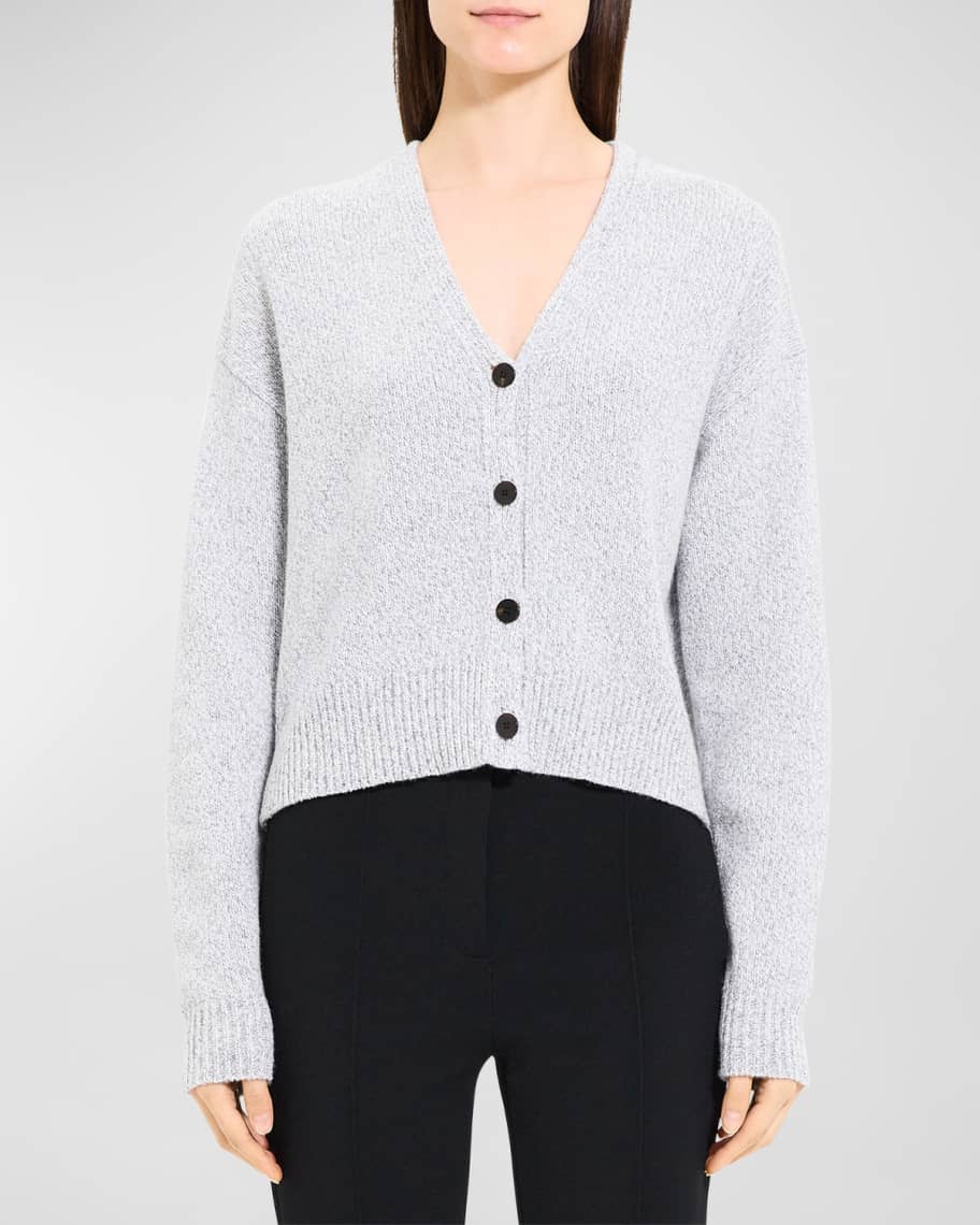 Theory Cropped Cashmere and Wool Boucle Cardigan | Neiman Marcus
