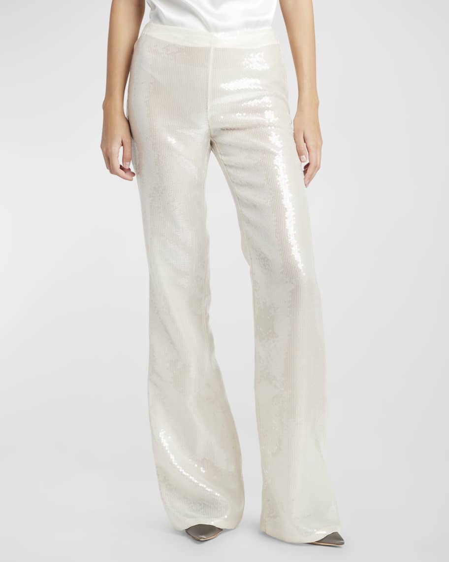 Alberta Ferretti Sequined Flare Trousers | Neiman Marcus