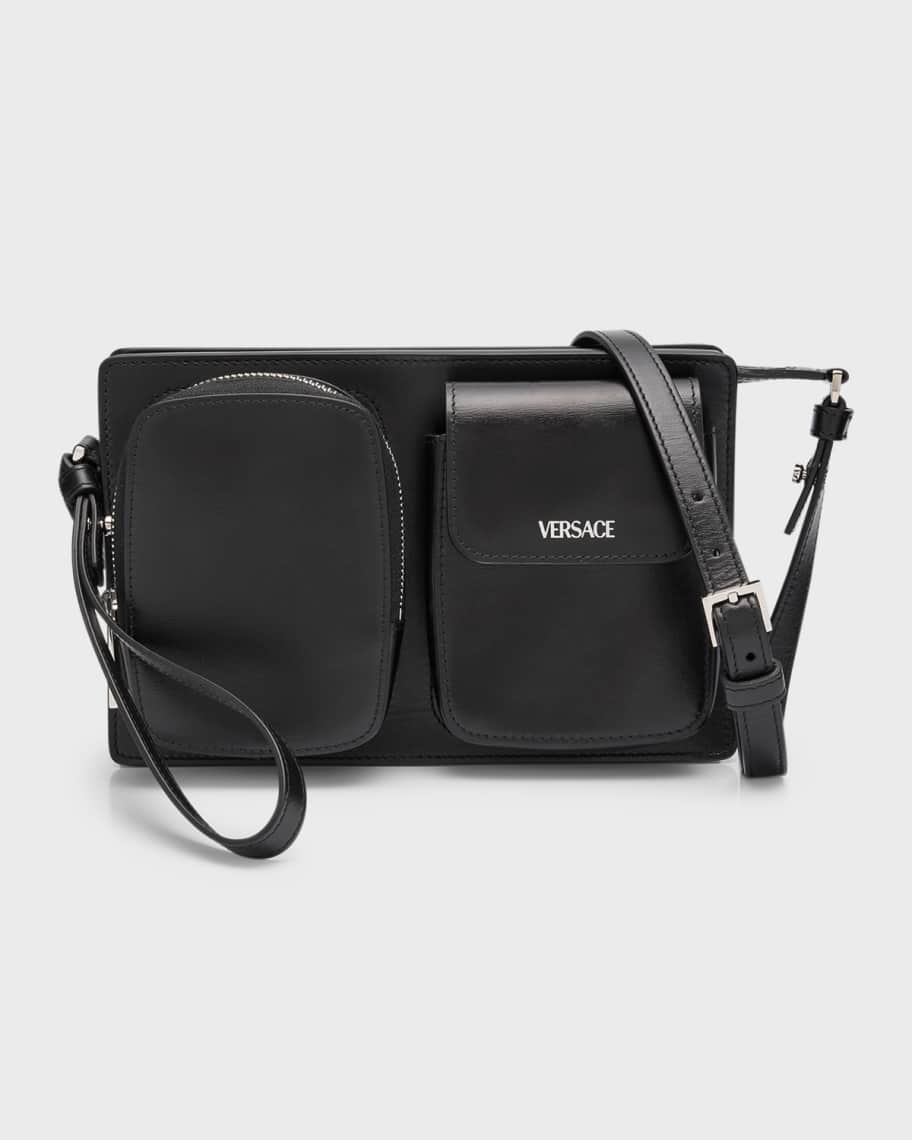 Versace Men's Cargo Leather Zip Pouch with Strap | Neiman Marcus