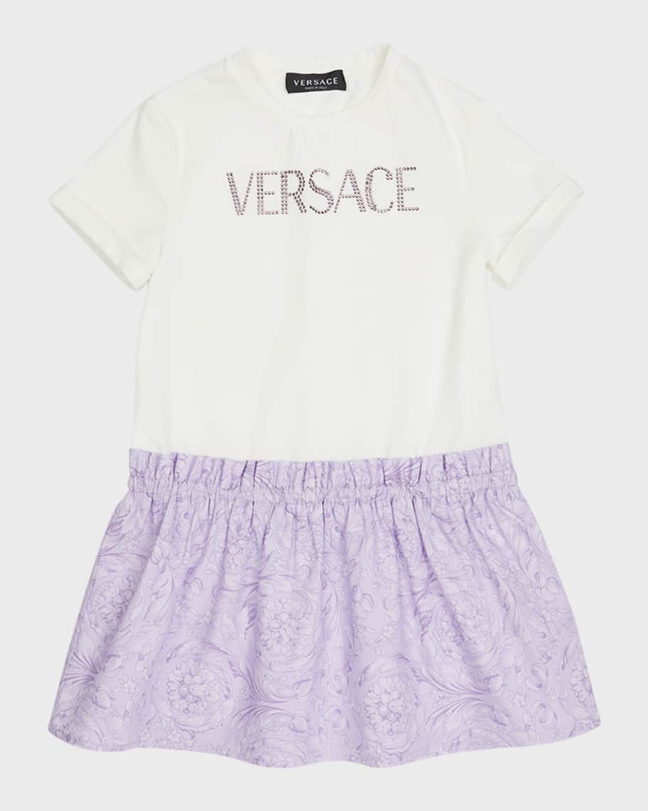 Versace Girl's Cotton Jersey Strass Logo Dress, Size 8-14 | Neiman Marcus
