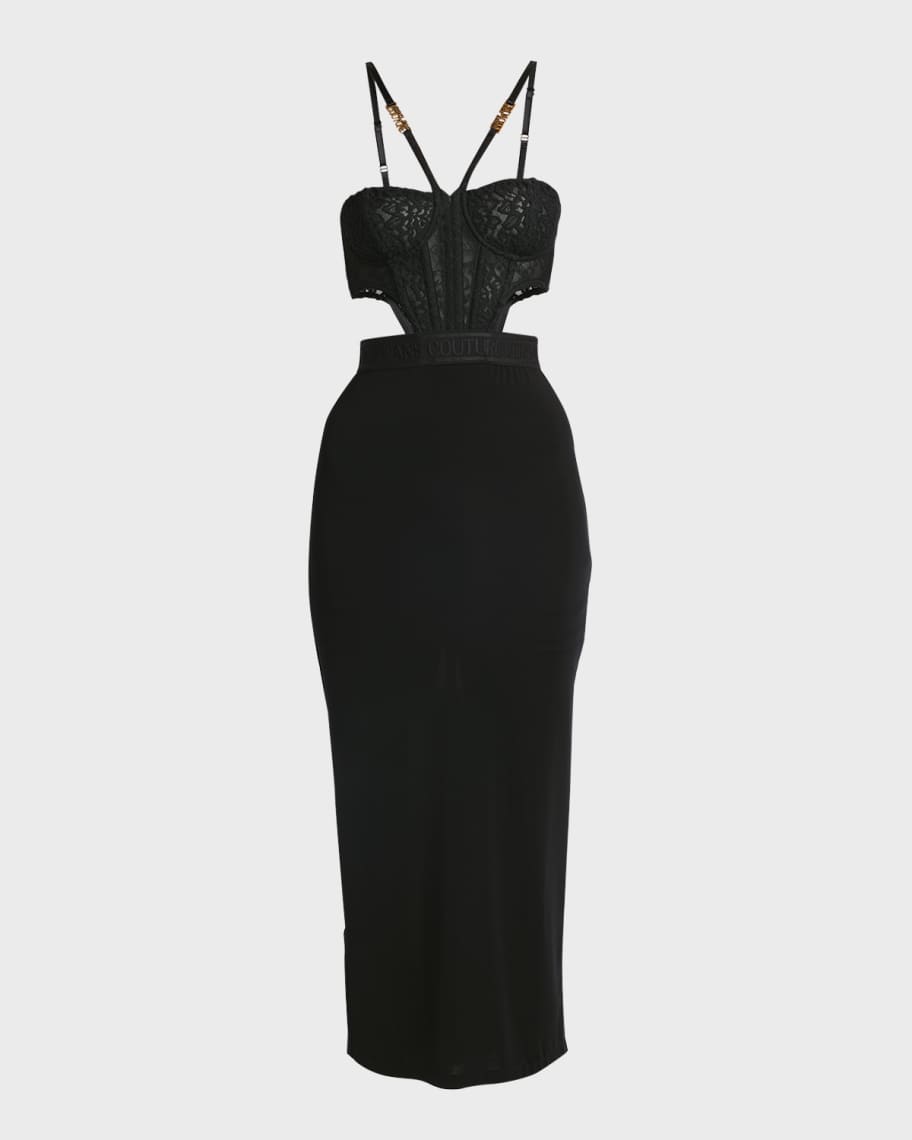Versace Jeans Couture Lace Bustier Midi Bodycon Dress | Neiman Marcus