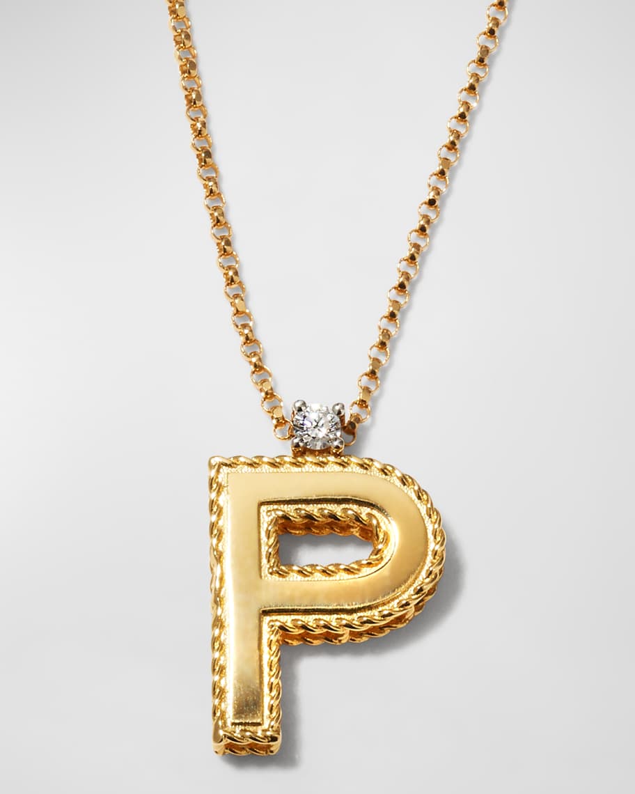 Roberto Coin Princess 18K Yellow Gold Diamond Initial Necklace, P ...