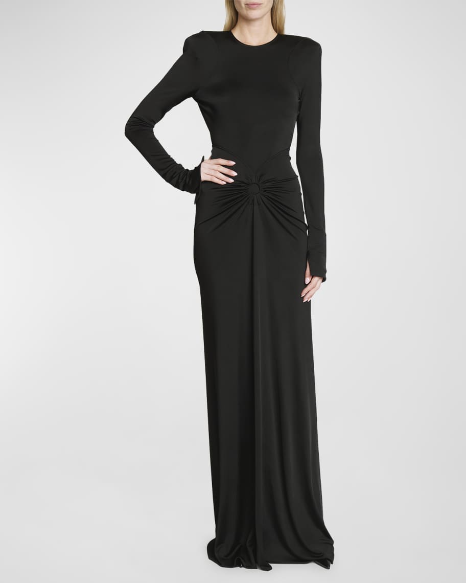 Victoria Beckham Open Back Gown with Gathered Circle Detail | Neiman Marcus Victoria Beckham Open Back Gown with Gathered Circle Detail | Neiman Marcus