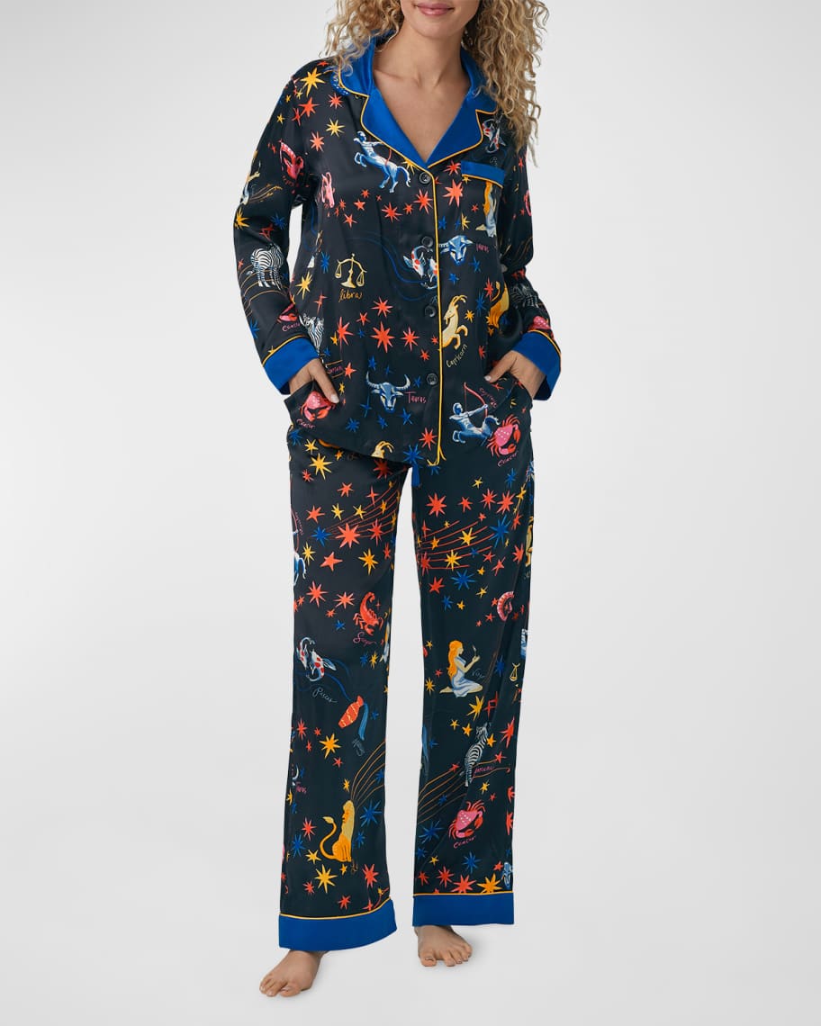 BedHead Pajamas Astrology-Print Silk Satin Pajama Set | Neiman Marcus
