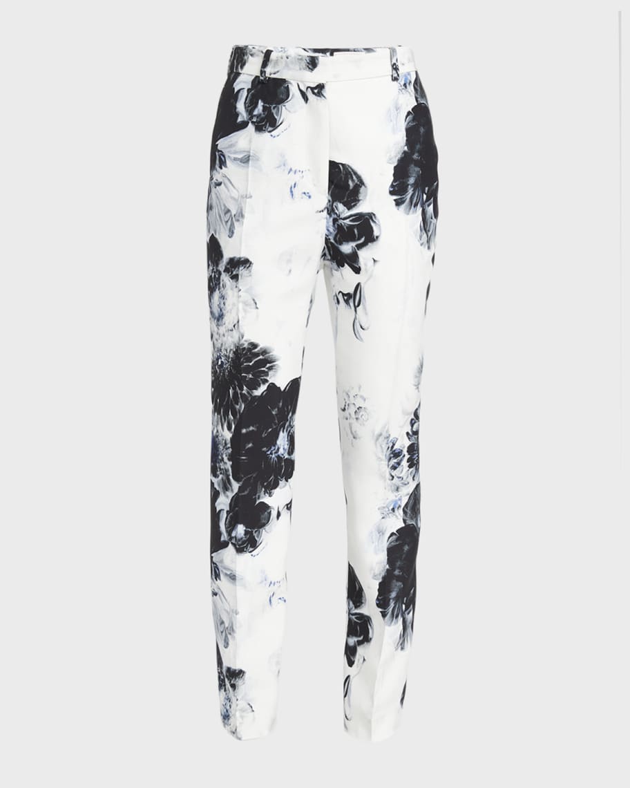 McQueen X-Ray Floral Print Straight-Leg Trousers | Neiman Marcus