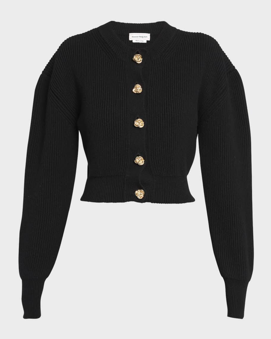 McQueen Knit Cardigan with Gold Knot Buttons | Neiman Marcus