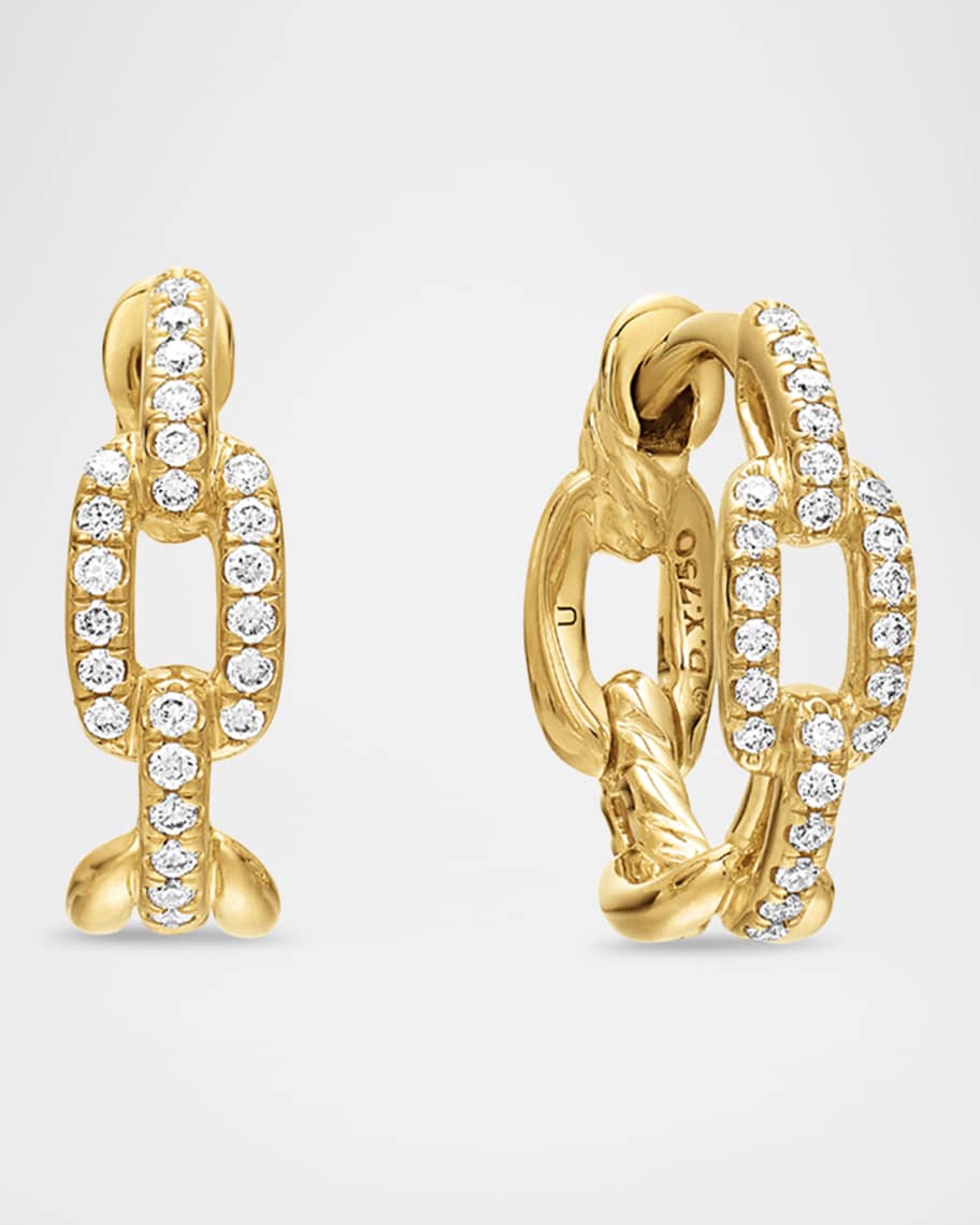 David Yurman Stax Chain-Link Hoop Earrings with Diamonds in 18K Gold ...
