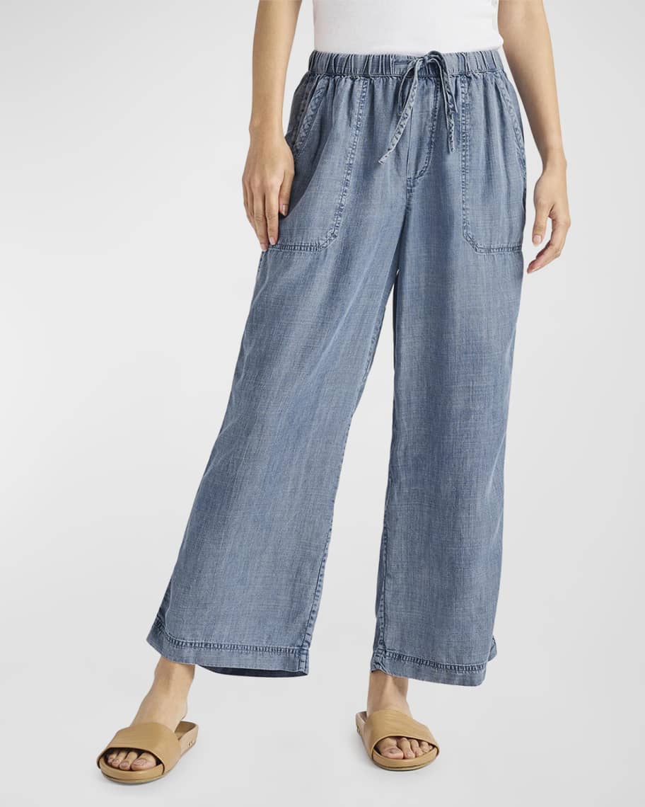 Splendid Angie Cropped Wide-Leg Indigo Pants | Neiman Marcus
