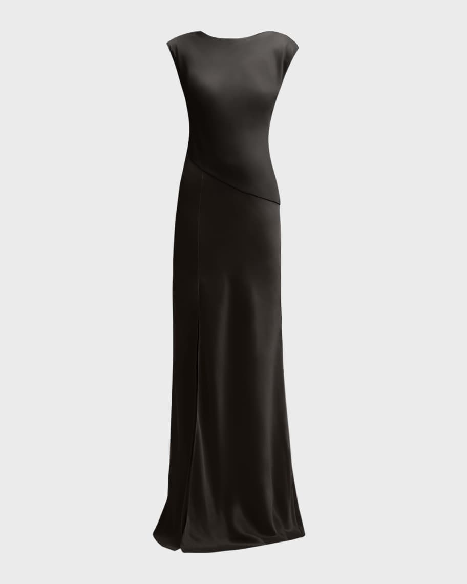 Ramy Brook Joanna Cap-Sleeve Open-Back Satin Gown | Neiman Marcus