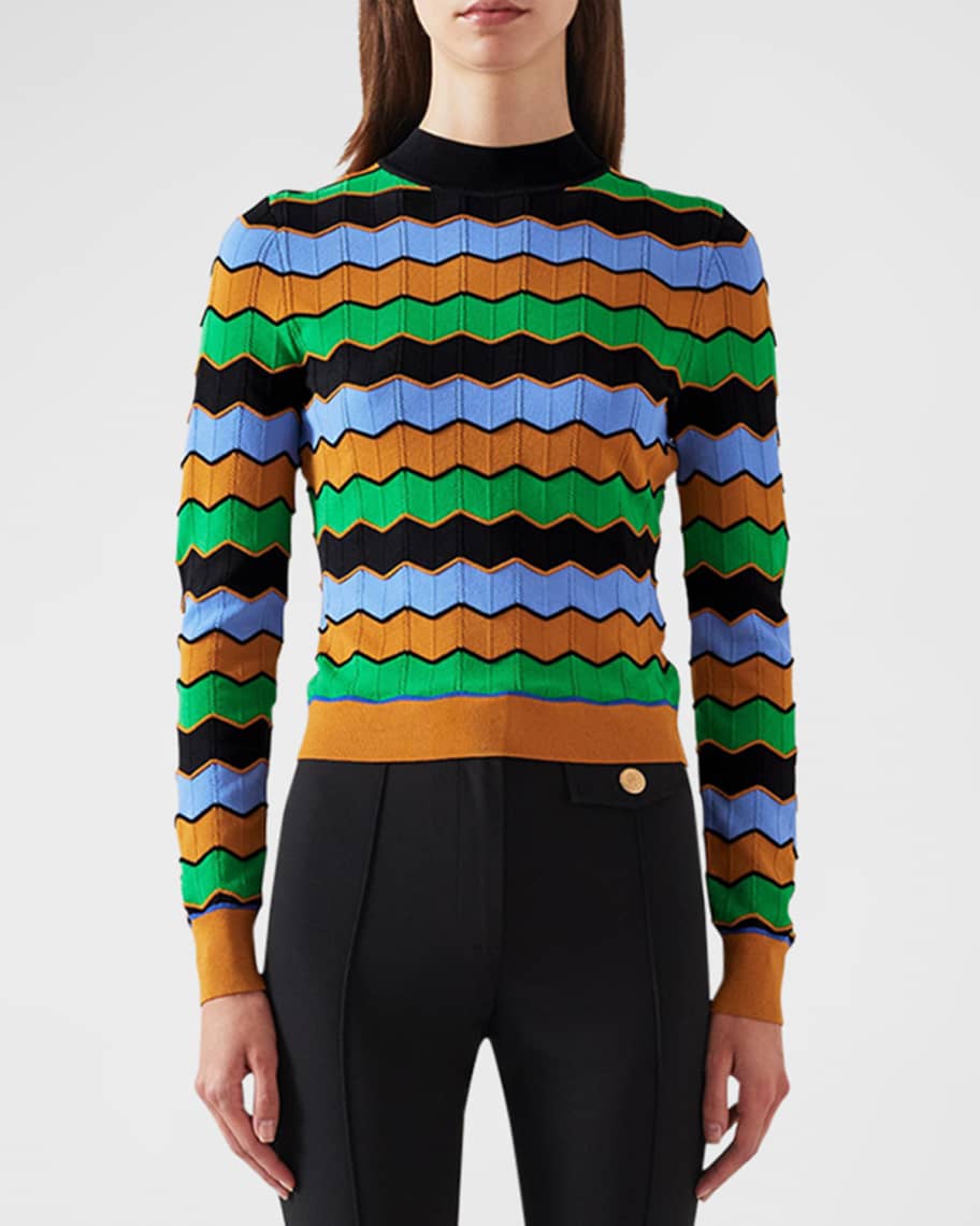 LK Bennett Elina Chevron Mock-Neck Knit Top | Neiman Marcus