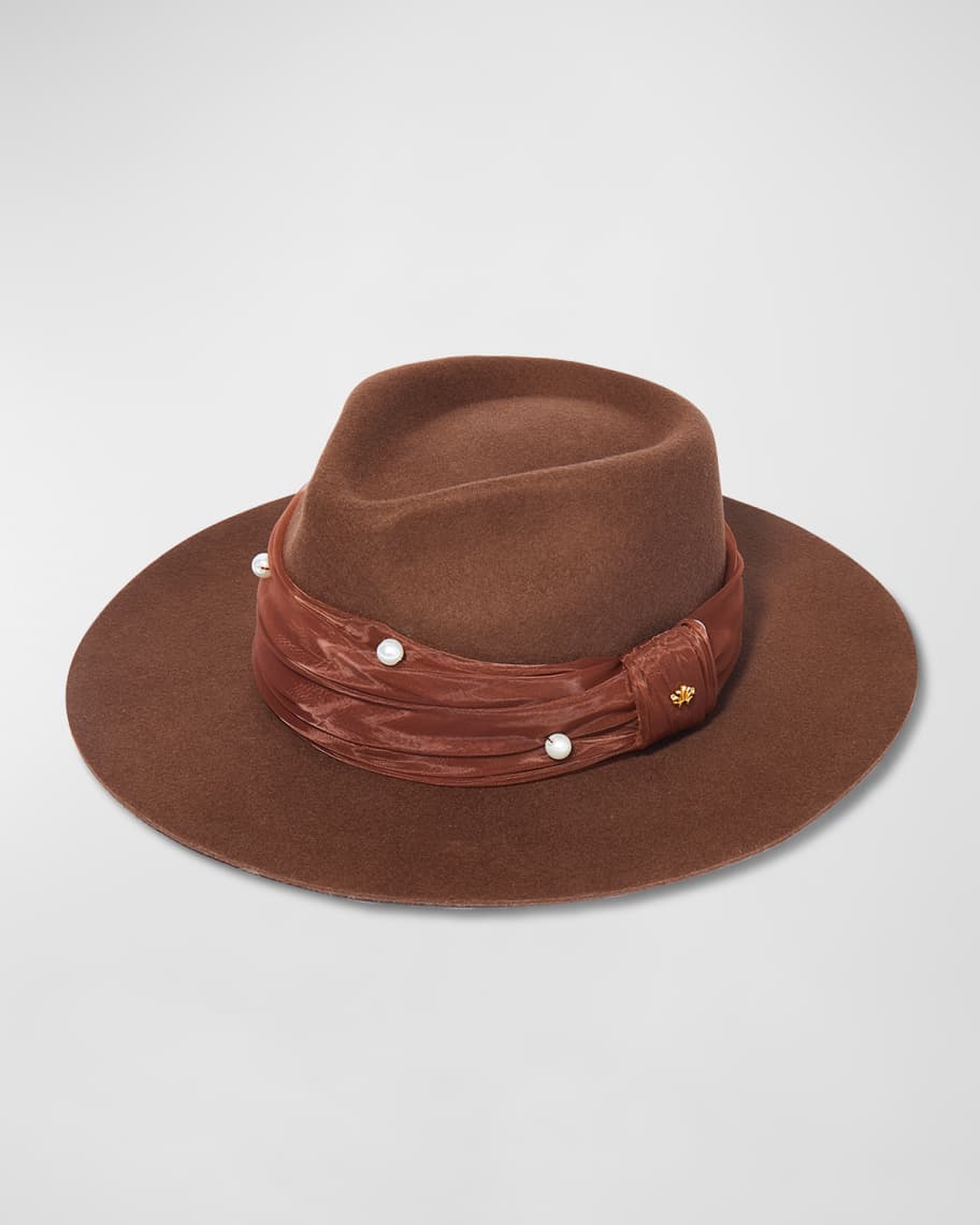 Lele Sadoughi Farrah Wool Fedora With Embellished Band | Neiman Marcus
