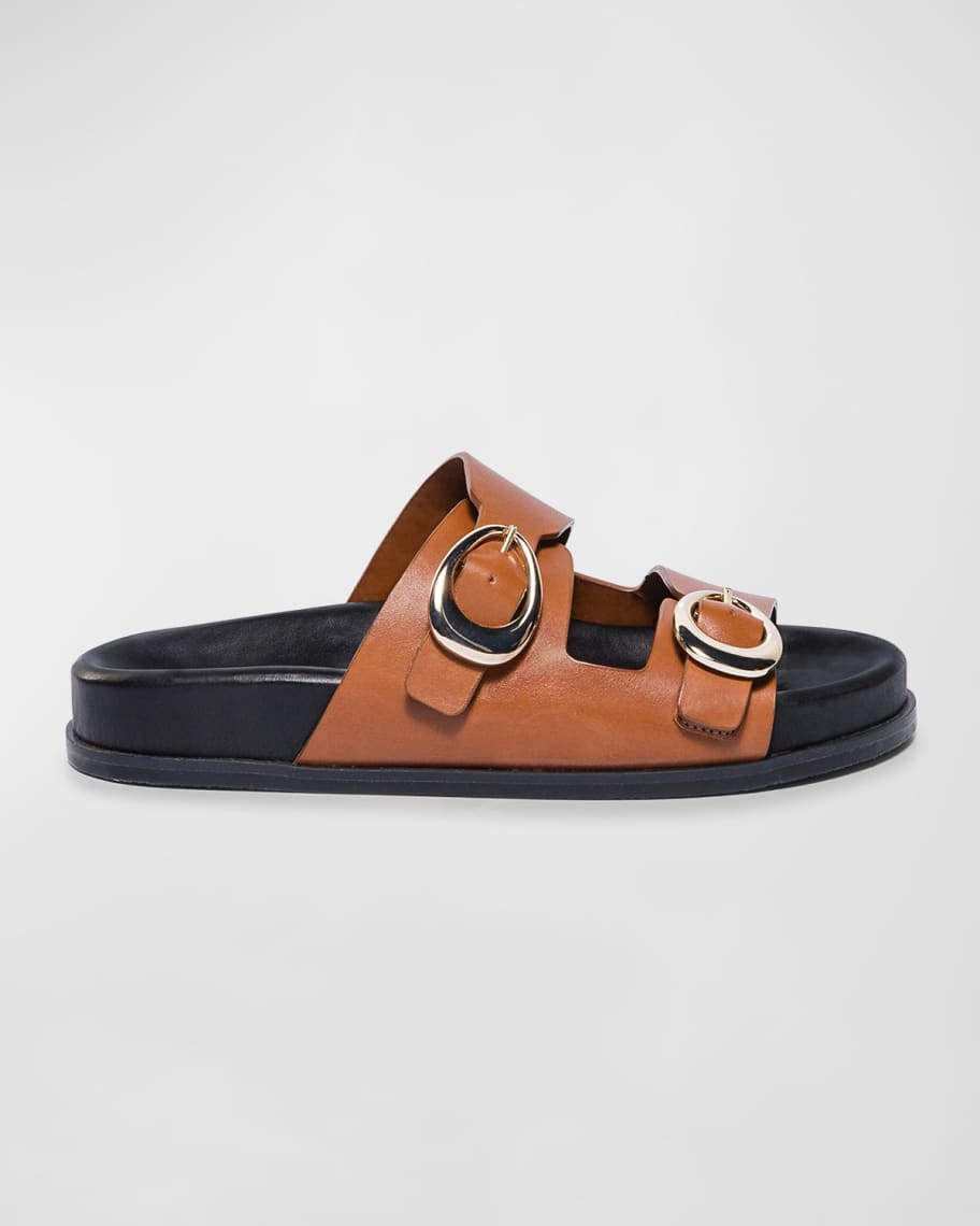 Bernardo Leather Dual Buckle Comfort Sandals Neiman Marcus