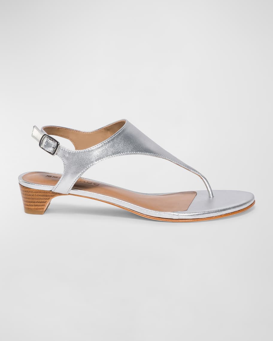 Bernardo Metallic Low-Heel Thong Slingback Sandals | Neiman Marcus
