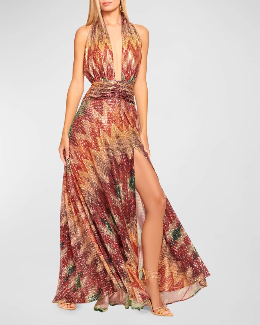 Ramy Brook Reyna Sequined Chevron Maxi Dress | Neiman Marcus