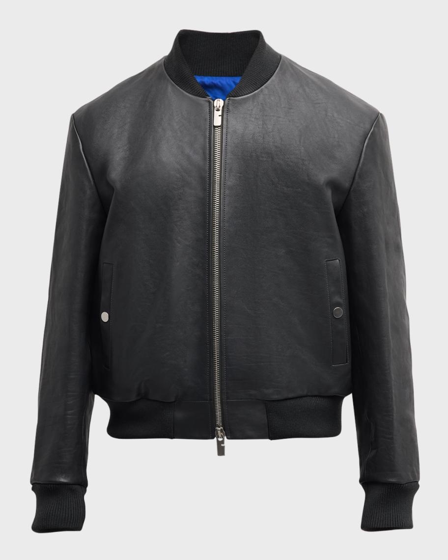 Burberry Men's Grained Leather Bomber Jacket | Neiman Marcus
