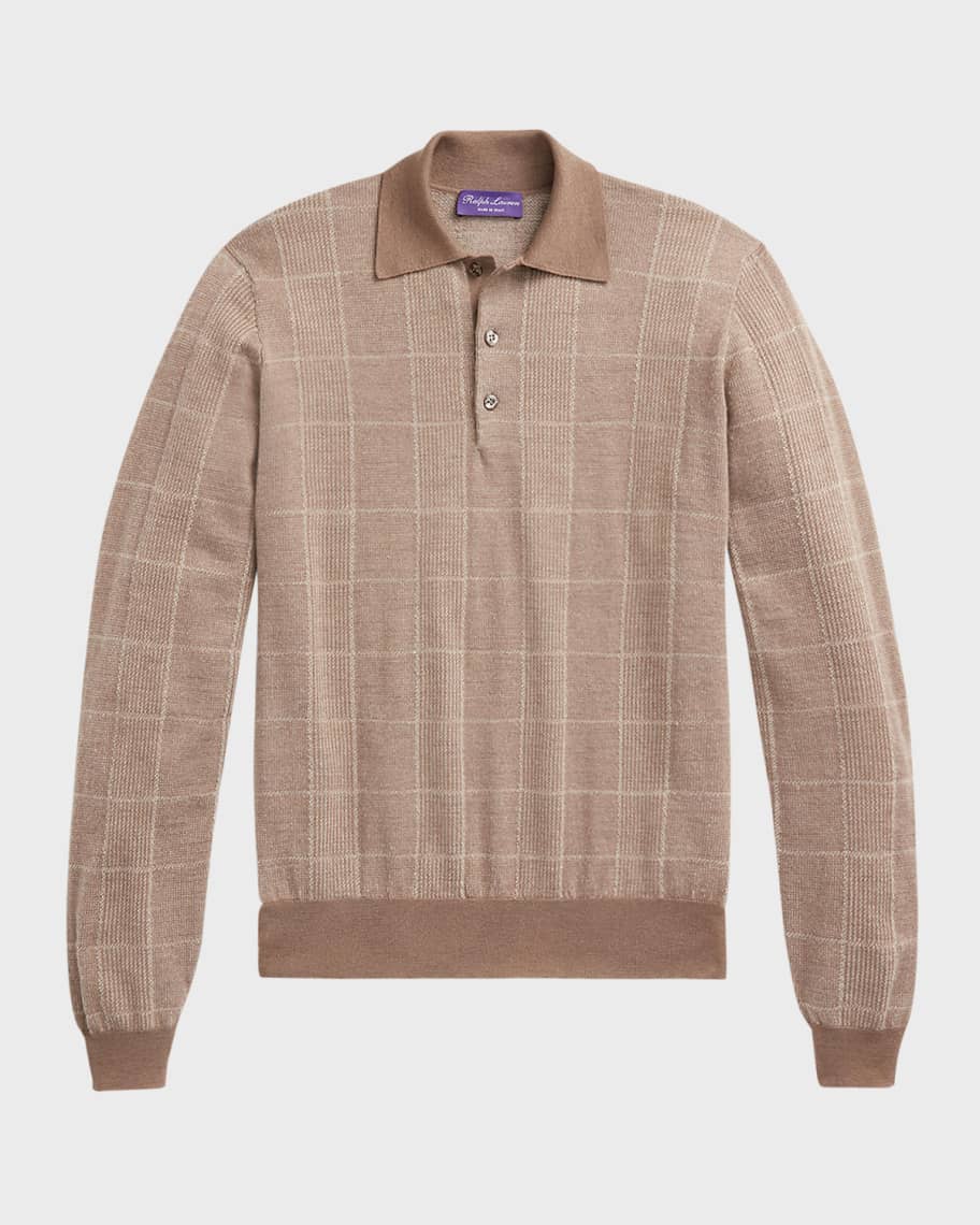 Ralph Lauren Purple Label Men's Glen Plaid Cashmere-Silk Polo Sweater ...