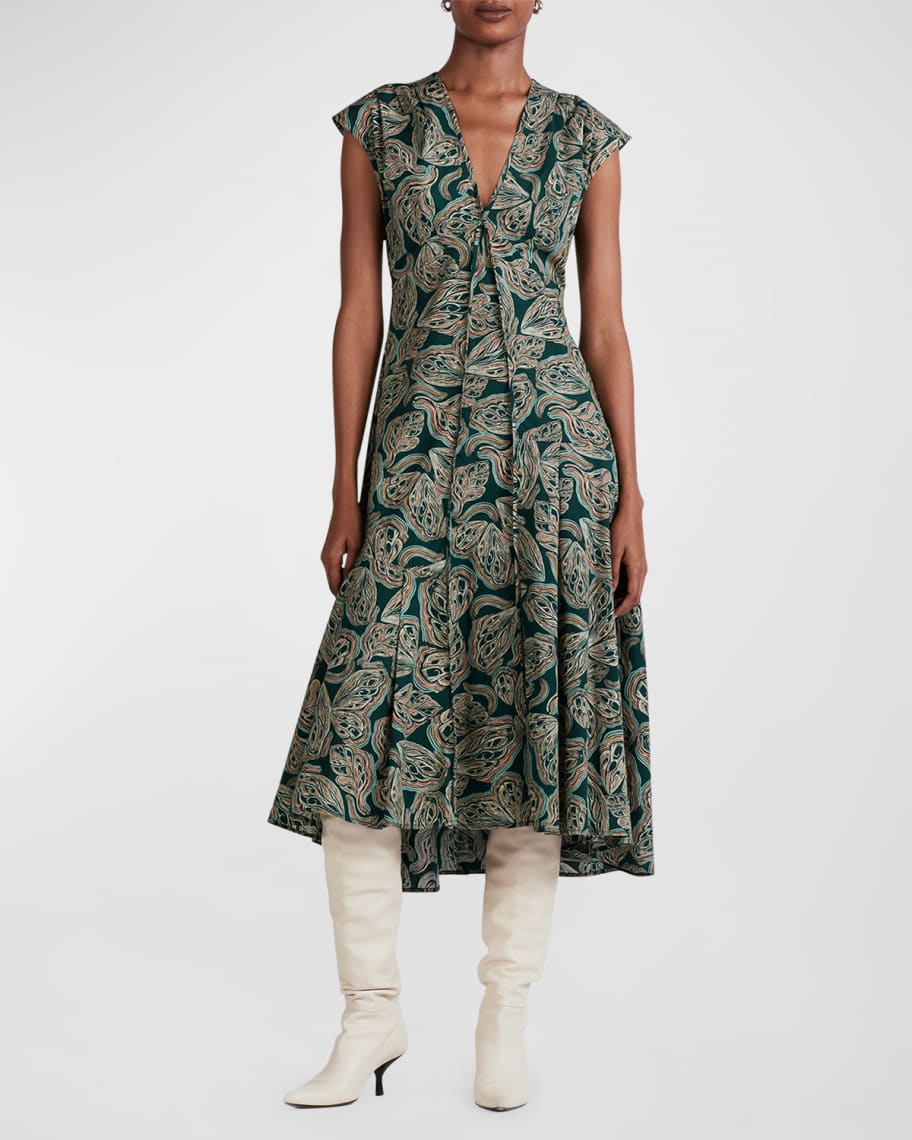Derek Lam 10 Crosby Reina Printed Sleeveless Midi Dress | Neiman Marcus