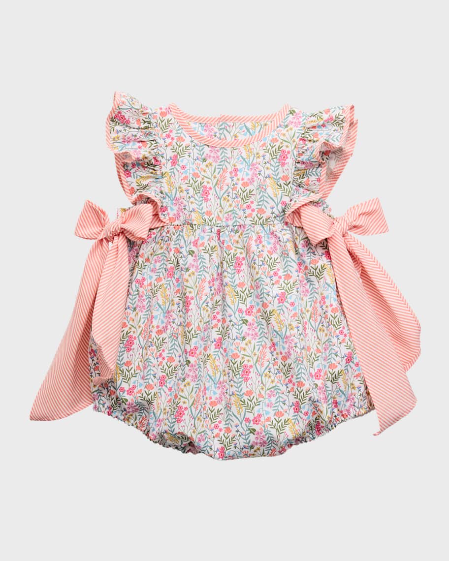Luli & Me Girl's Floral-Print Bow Bubble Romper, Size 6M-24M | Neiman Marcus