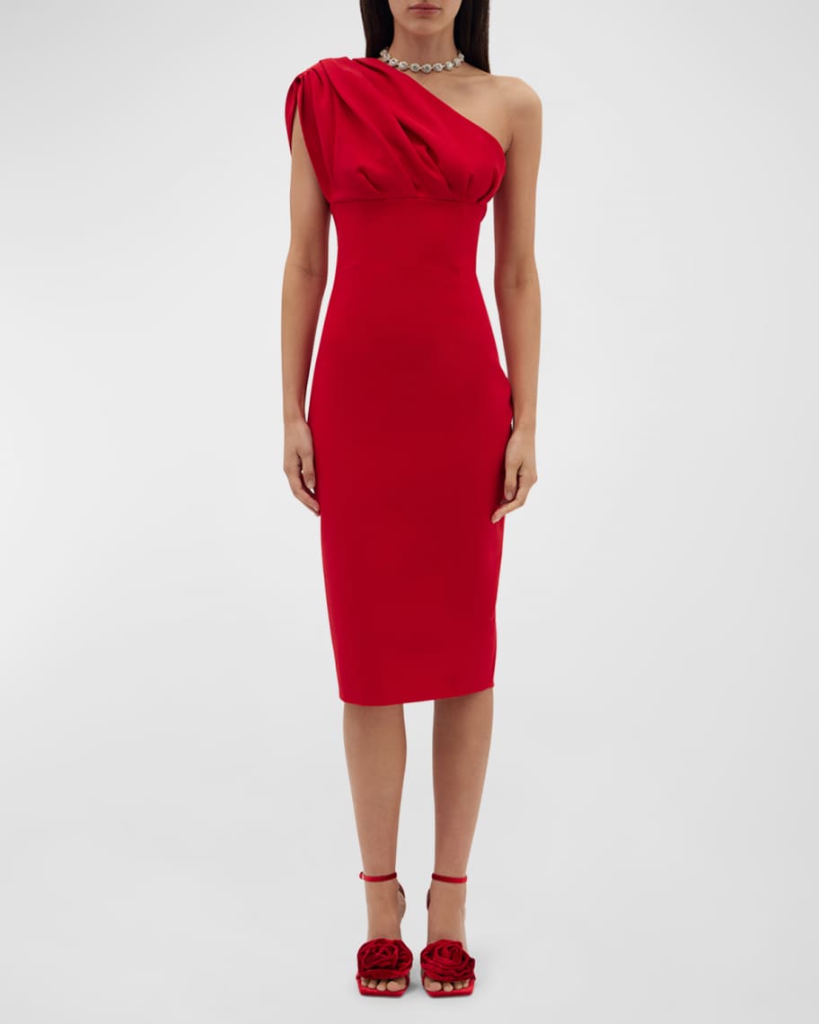 Rachel Gilbert Winnie One-Shoulder Midi Dress | Neiman Marcus