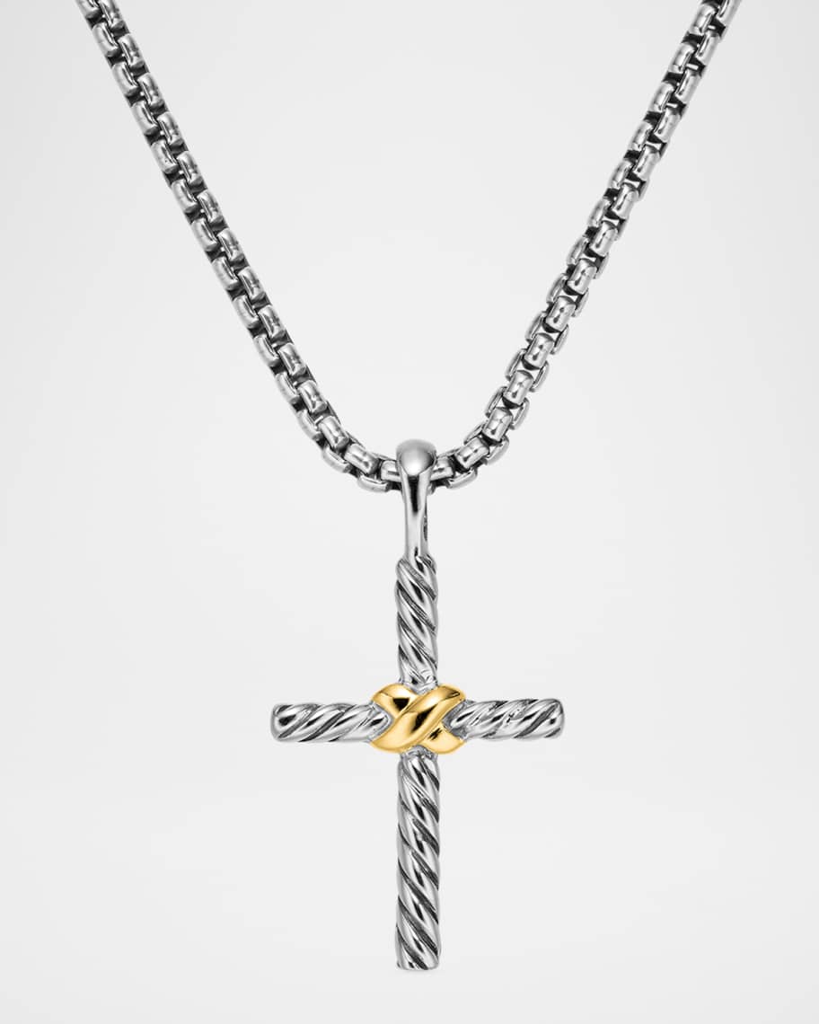 David Yurman Petite X Cross Necklace in Silver with 14K Gold, 24mm, 14 ...