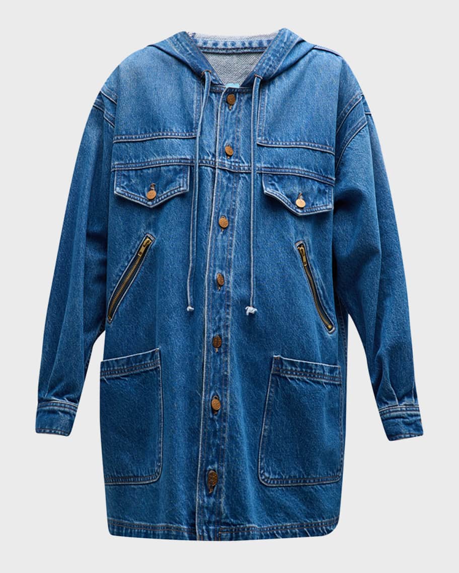 MOTHER The Shoplifter Oversized Hooded Denim Jacket | Neiman Marcus
