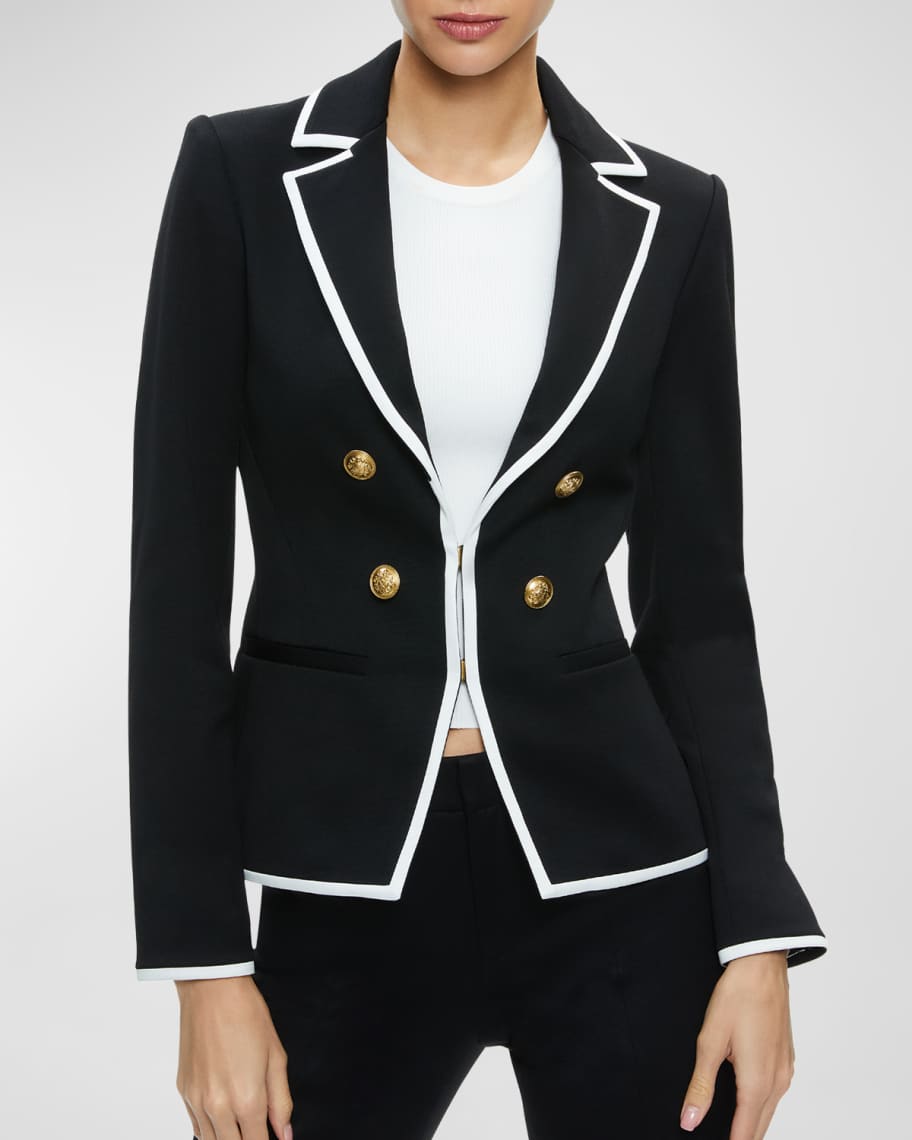 ALICE + OLIVIA Mya Fitted Contrast Binding Blazer | Neiman Marcus