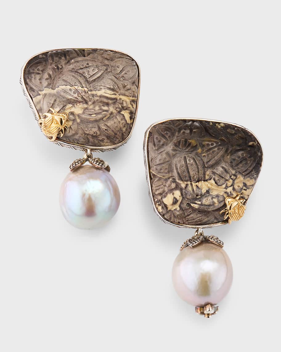 Stephen Dweck Hand Carved Opal and Baroque Pearl Earrings | Neiman Marcus