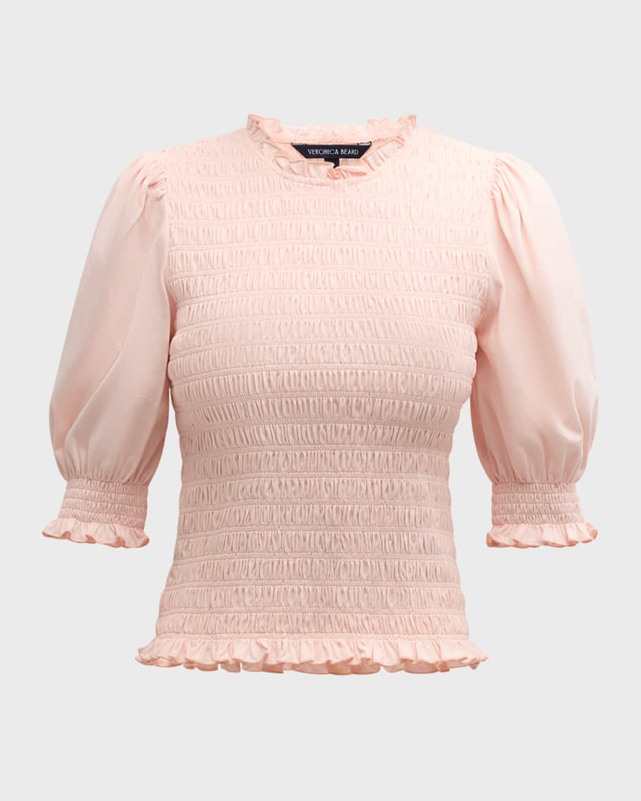 Veronica Beard Langston Smocked Short-Sleeve Top | Neiman Marcus